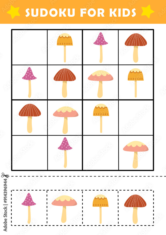 Sudoku logical reasoning activity for kids. Fun sudoku puzzle with cute ...