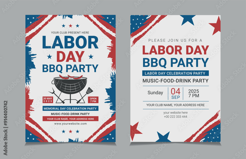 Labor Day BBQ flyer template, Labor Day invitation design vector. Stock ...