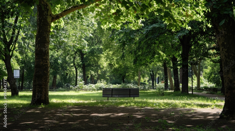 A secluded corner in a city park designed as a quiet zone, showing a ...