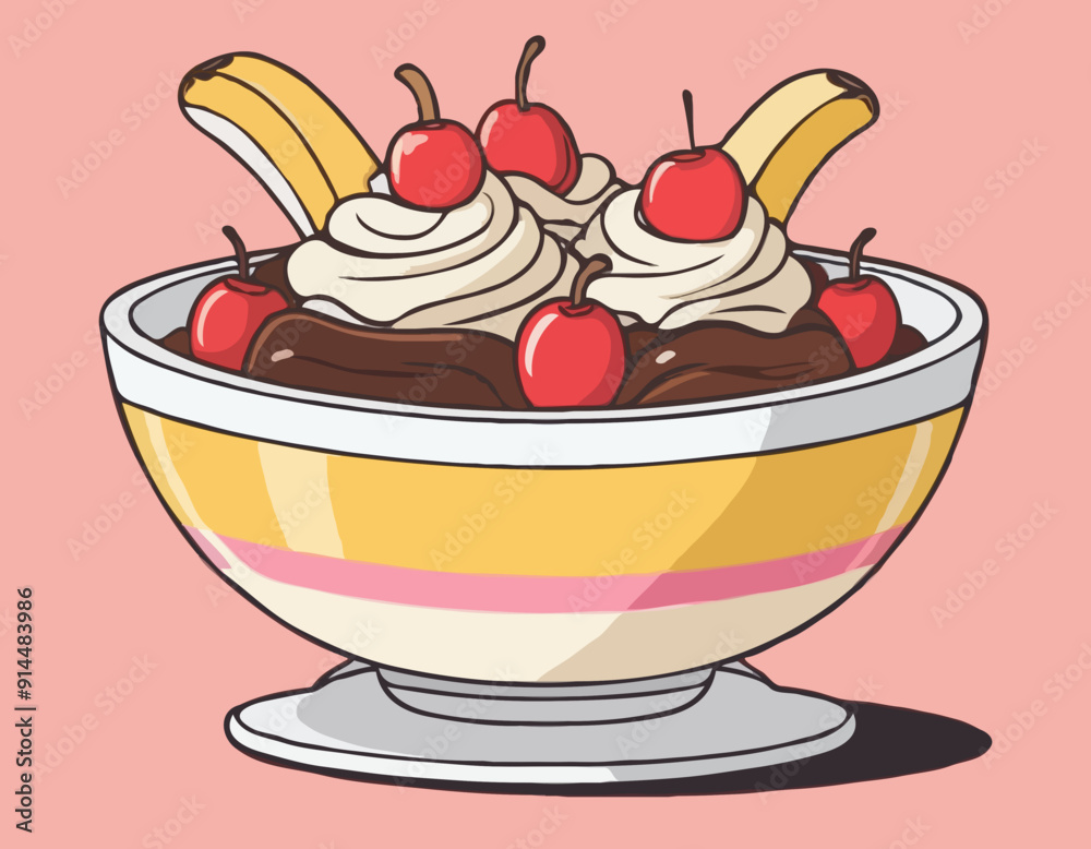 Cartoon Neapolitan banana split bowl Stock Vector | Adobe Stock
