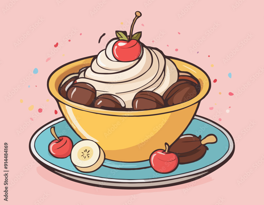 Cartoon Neapolitan banana split bowl Stock Vector | Adobe Stock