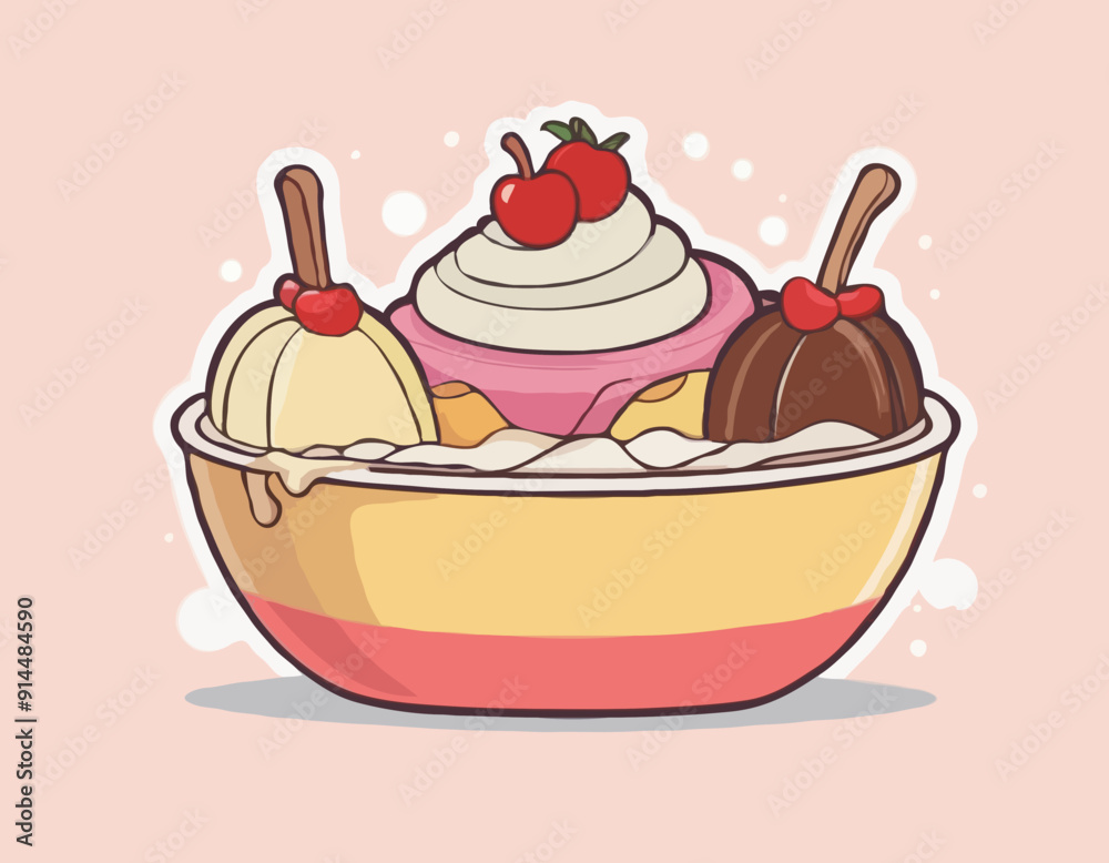 Cartoon Neapolitan banana split bowl Stock Vector | Adobe Stock