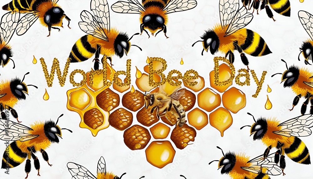 Foto de Stock Celebrate World Bee Day Intricate Honeycomb Design with ...