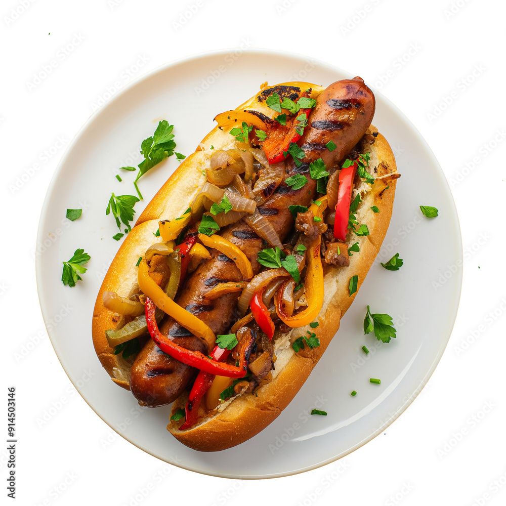 Top view of Vegan Hot Dog Plant-based sausage on the white plate ...