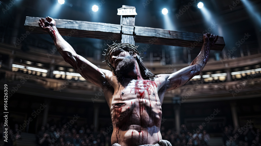 Man nailed to cross crown of thorns suffering blood crucifixion ...