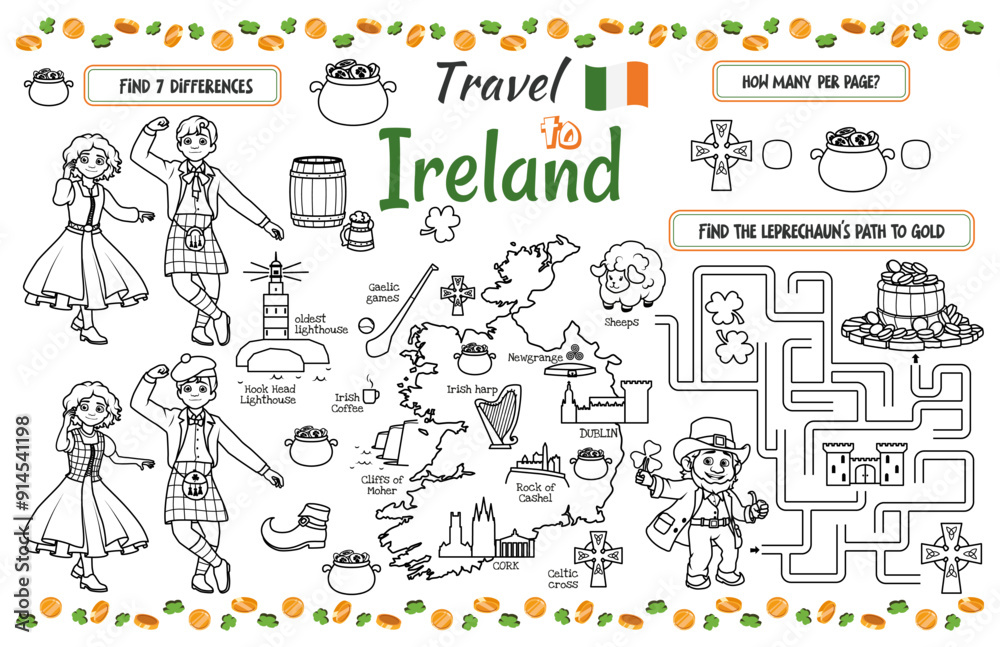 A fun placemat for kids. Printable “Travel to Ireland” activity sheet ...