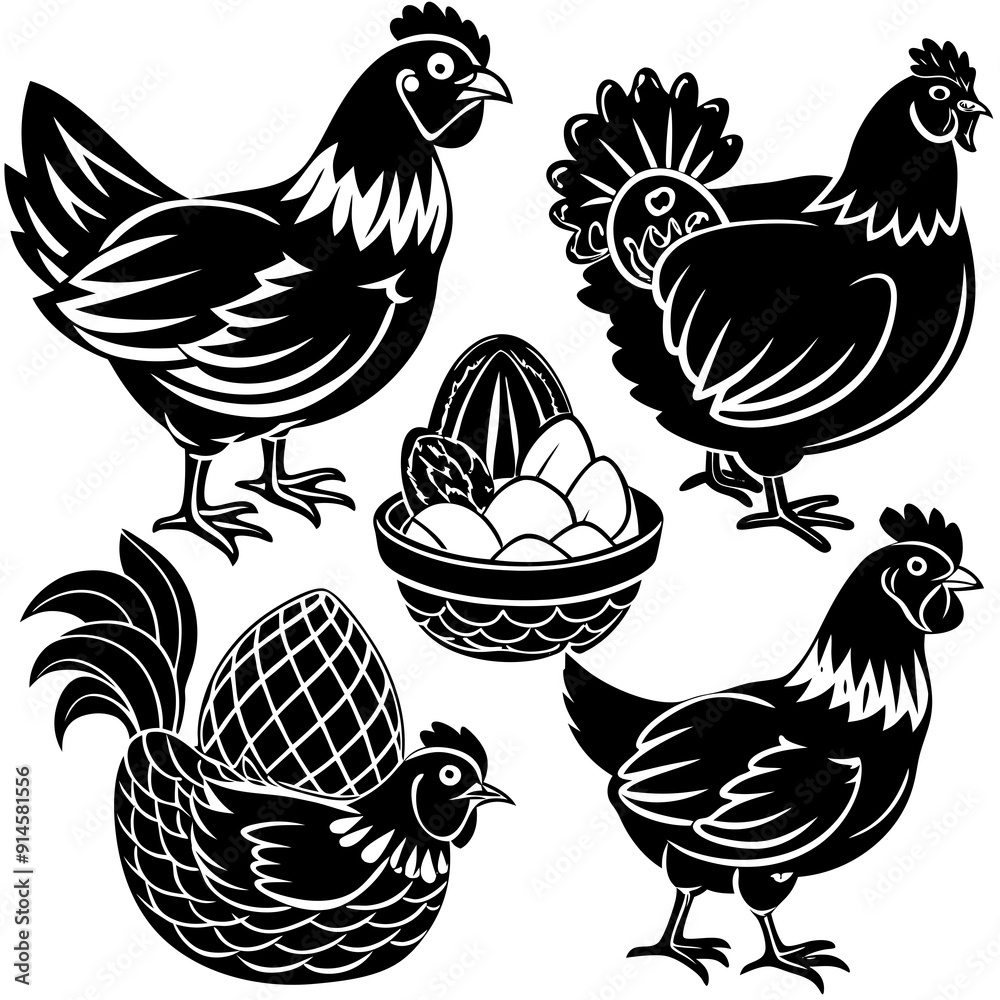 6 Pics Chicken Bundle - Cut Files for Cricut Stock Vector | Adobe Stock