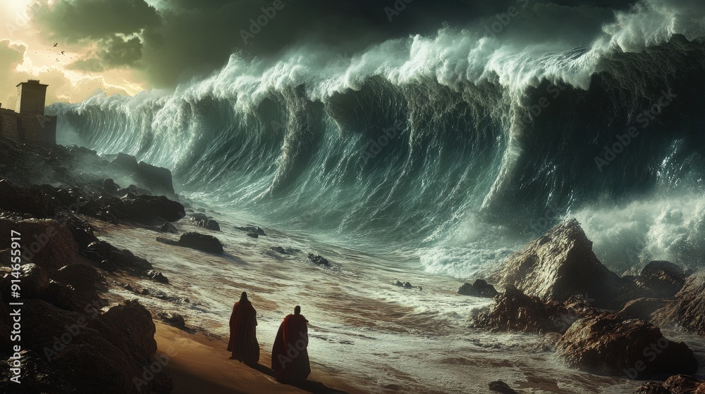 Moses Parting the Red Sea with Towering Walls of Water, Epic Biblical ...
