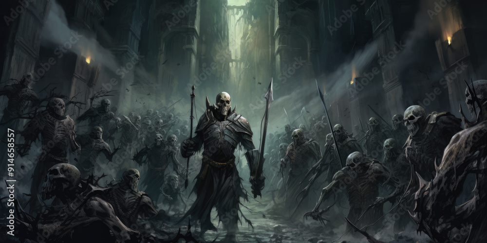 Scary undead in fantasy castle, creepy skeletons in mystic world, army ...