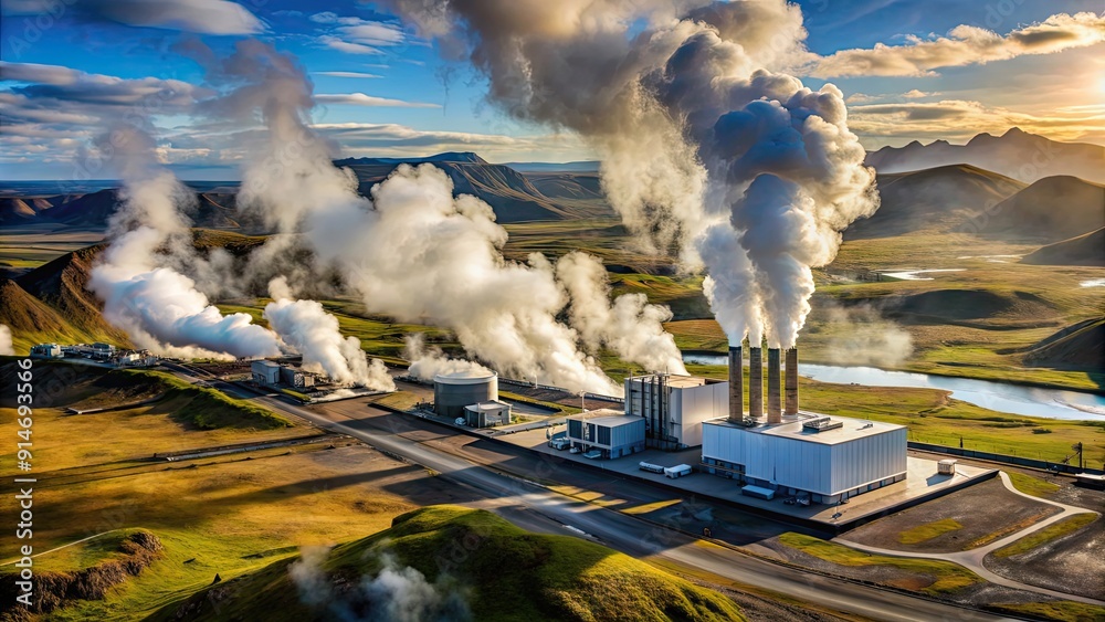 Geothermal power plant harnessing energy from volcanic activity in ...
