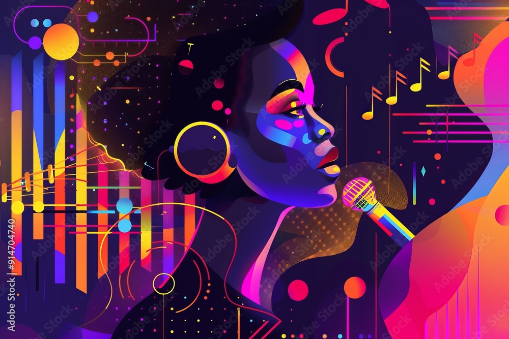 An engaging illustration of a radio announcer speaking into a ...