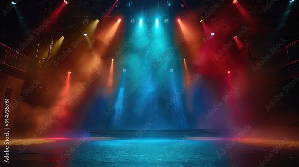 Modern dance stage lighting background with bright spotlights for ...