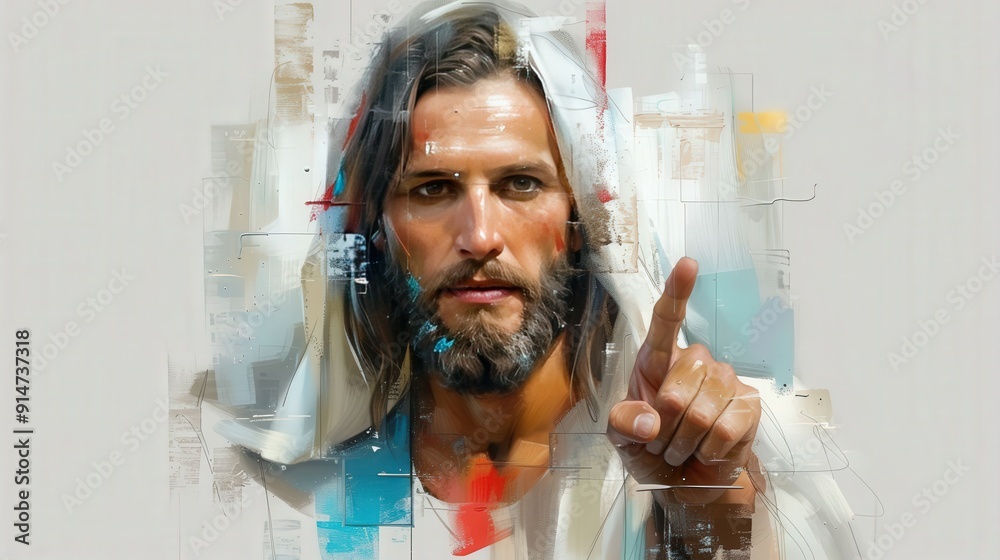jesus christ pointing speaking to followers using acrylic paints. Use ...