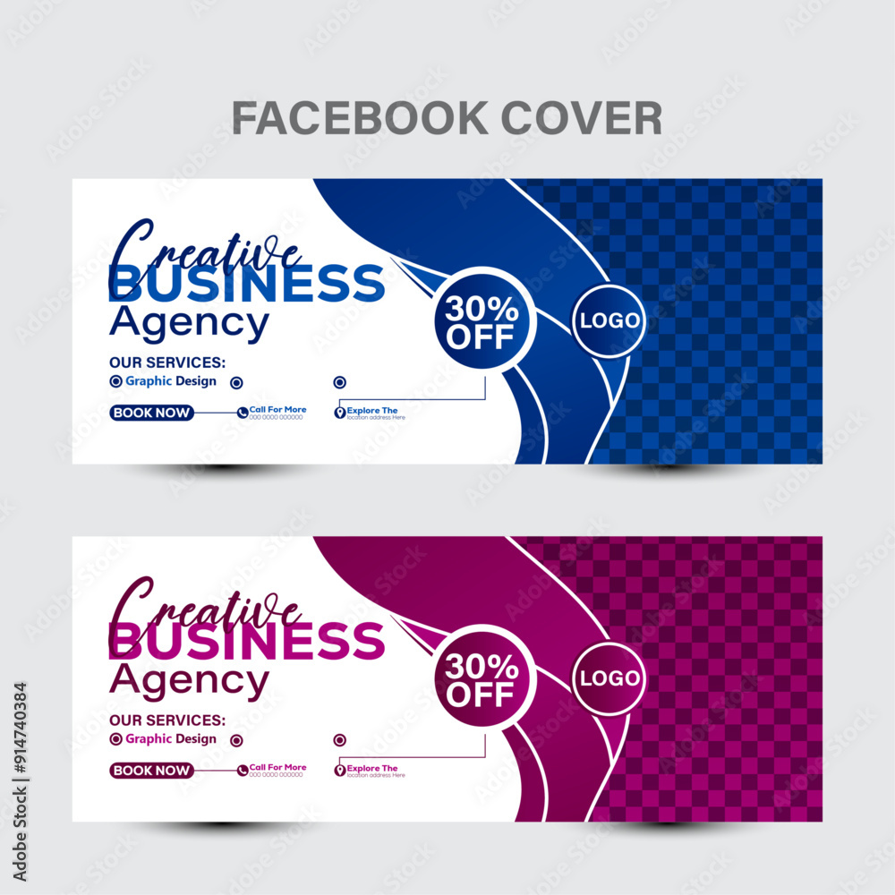 Professional business facebook cover page timeline web ad banner template with photo place ...