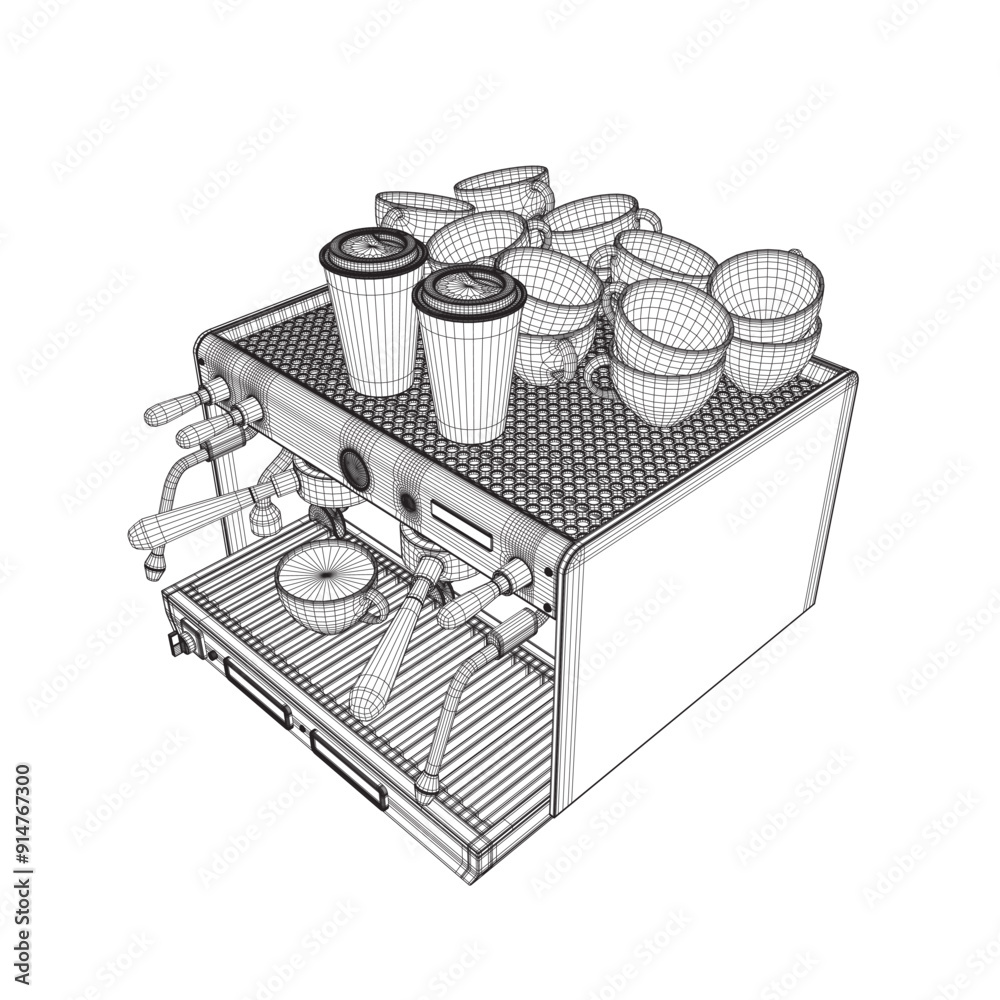 Coffee machine vector line illustration. Coffee maker line art vector ...