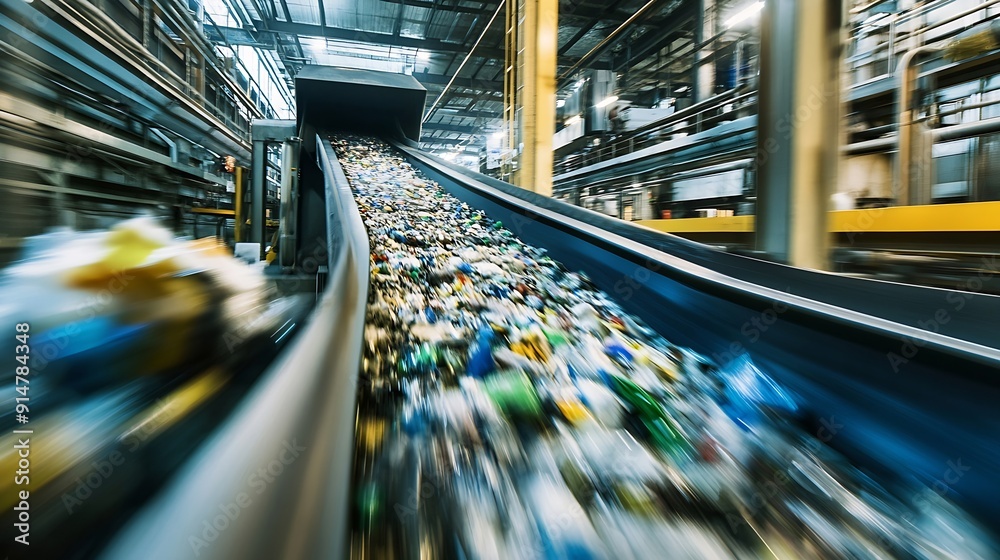 Conveyor belt transporting refusederived fuel RDF with motion blur ...