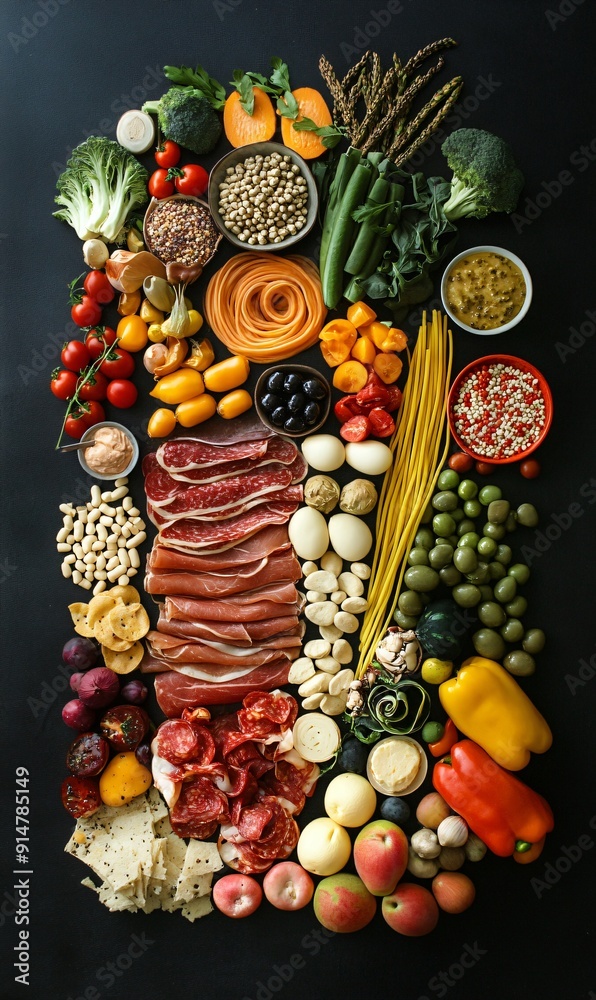 Fruits Grains Protein foods Dairy products Vegetables Stock Photo ...