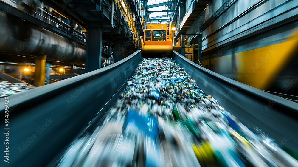 Conveyor belt transporting refusederived fuel RDF with motion blur ...