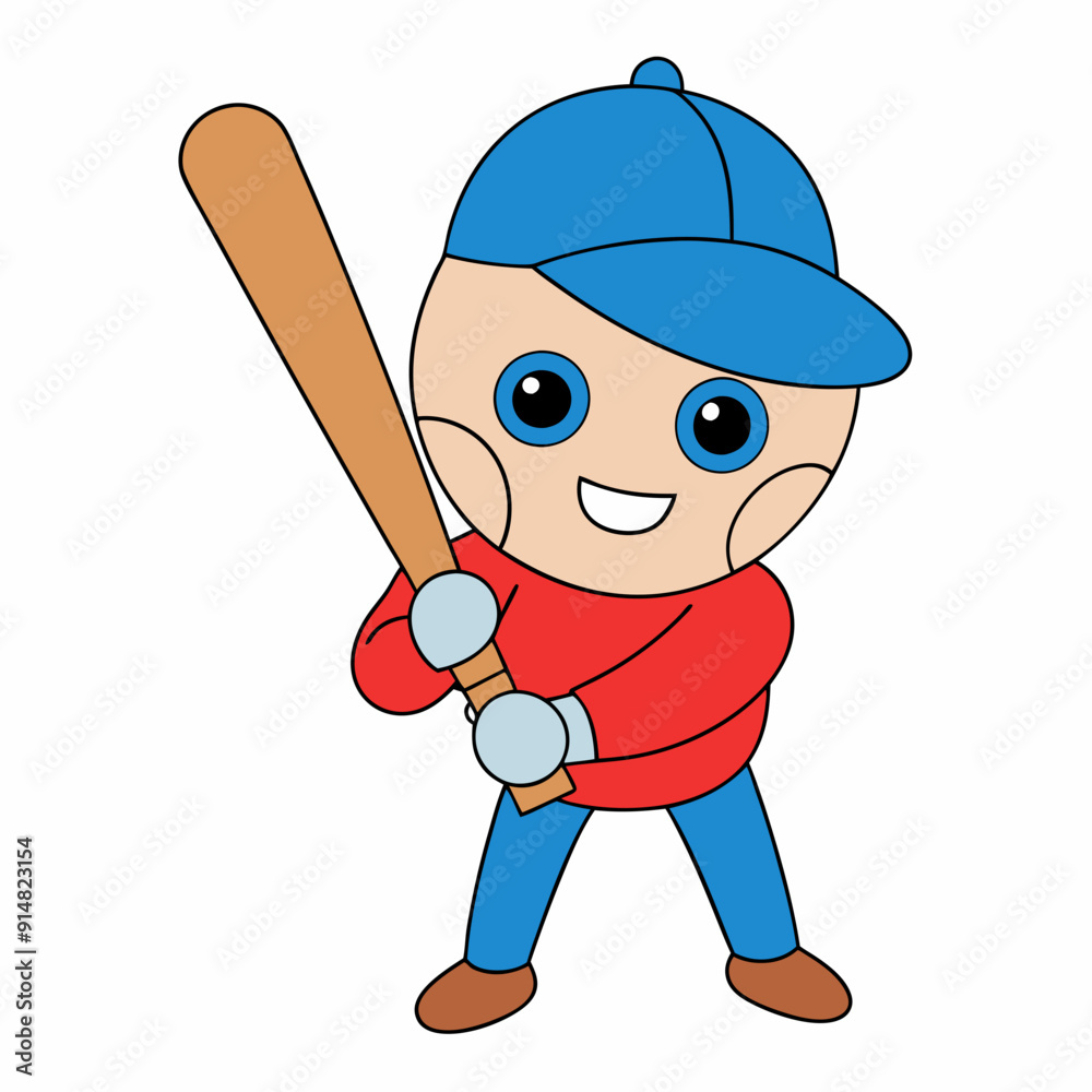 Baseball Batter Vector Illustration - Cartoon Clipart and Line Art ...