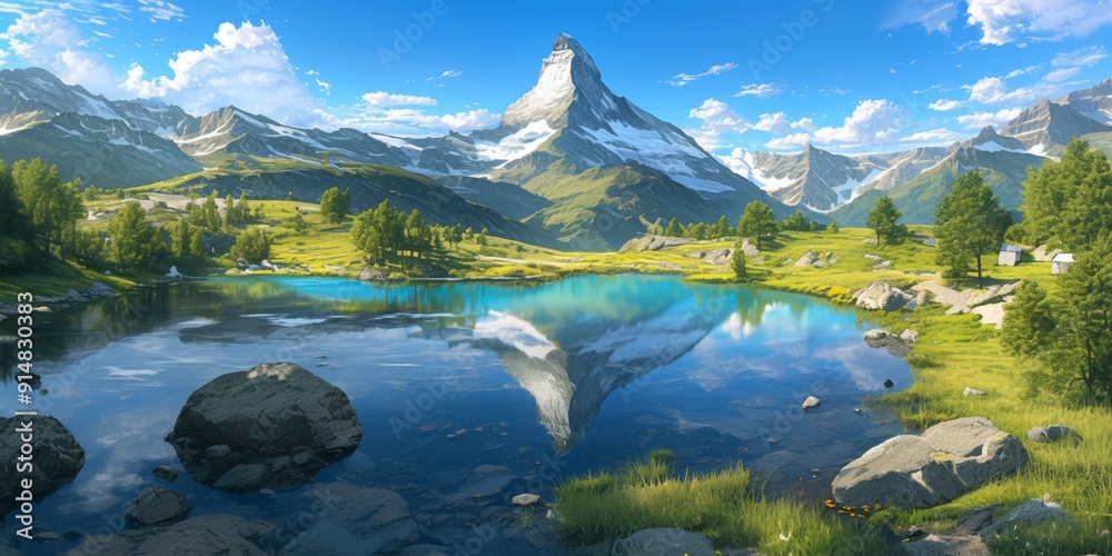 Majestic Matterhorn Panorama: Iconic Swiss Alps Peak in Valais ...