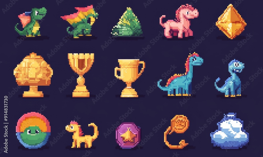 Retro Gaming Pixel Art: Nostalgic 8-Bit Icons and Characters. Colorful ...