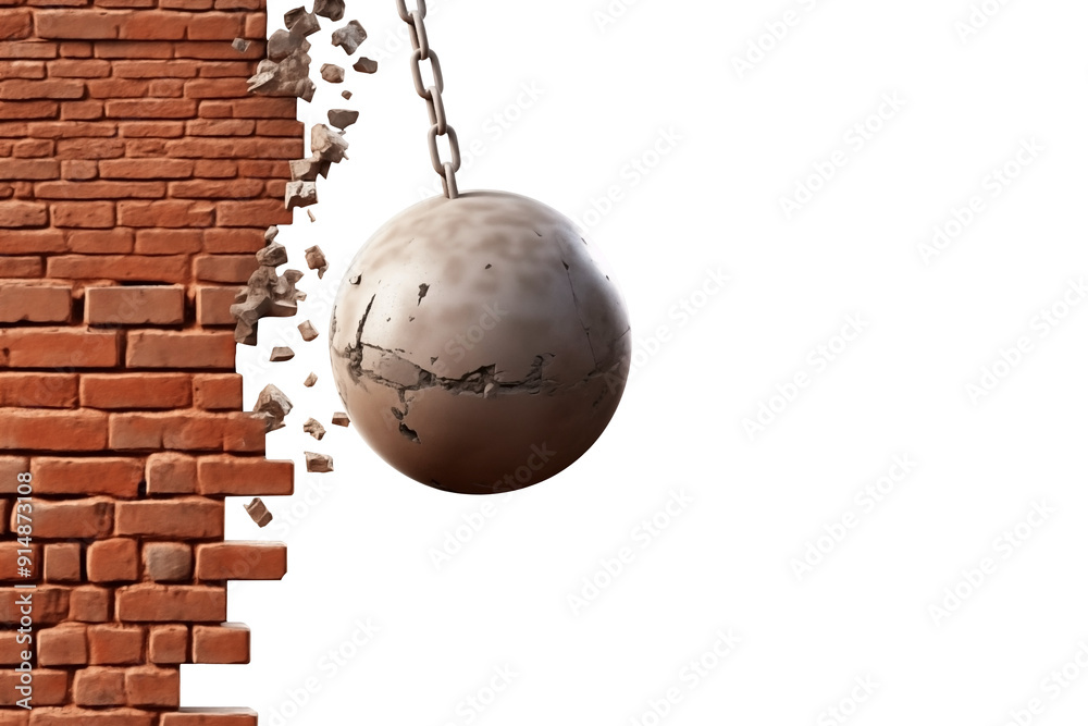 Wrecking ball Attached to a chain Destroying a brick wall PNG isolated ...