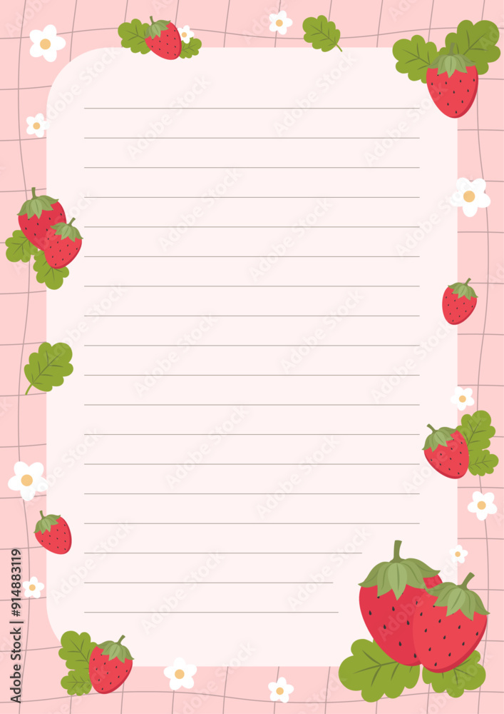 Cute Printable Strawberry Themed Lined Notes for Journaling and ...
