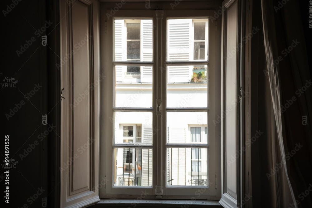 Bright daylight streams through a second-floor window, revealing a ...