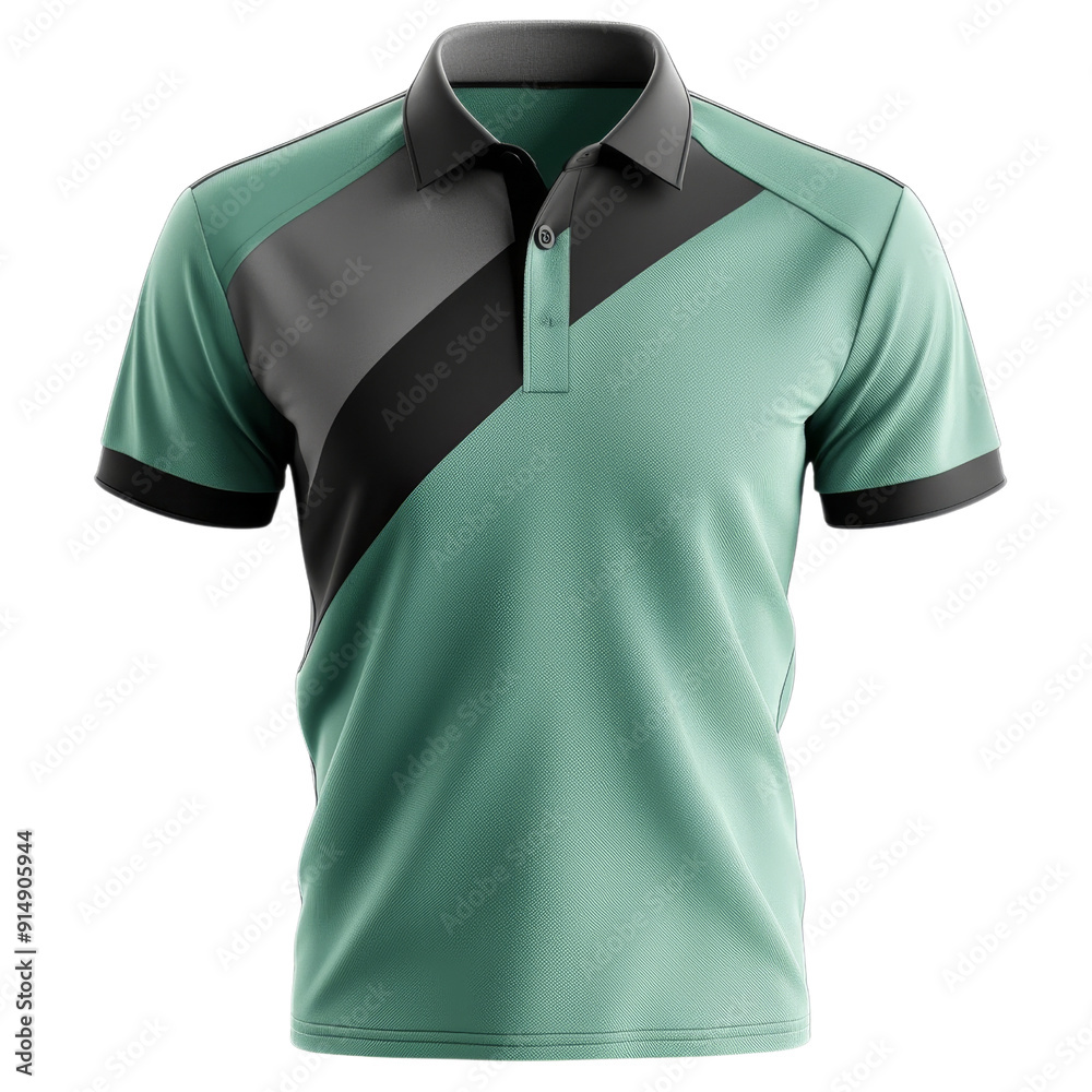 Mint green and black polo shirt with diagonal panel design and ...