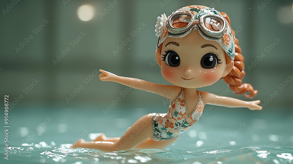 240801 05. OlympicAdorable clay synchronized swimmer, full body, facing ...