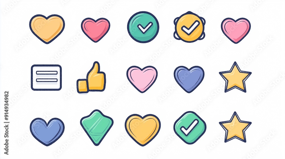 Add to favorite icons set. Like and love icon. Thumbs up and heart flat ...