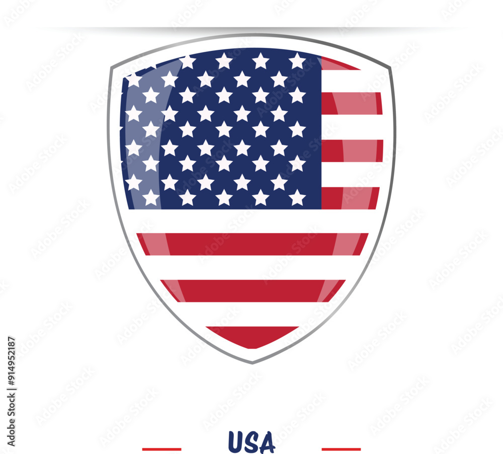 USA Flag shield button glossy and shining vector illustration isolated ...