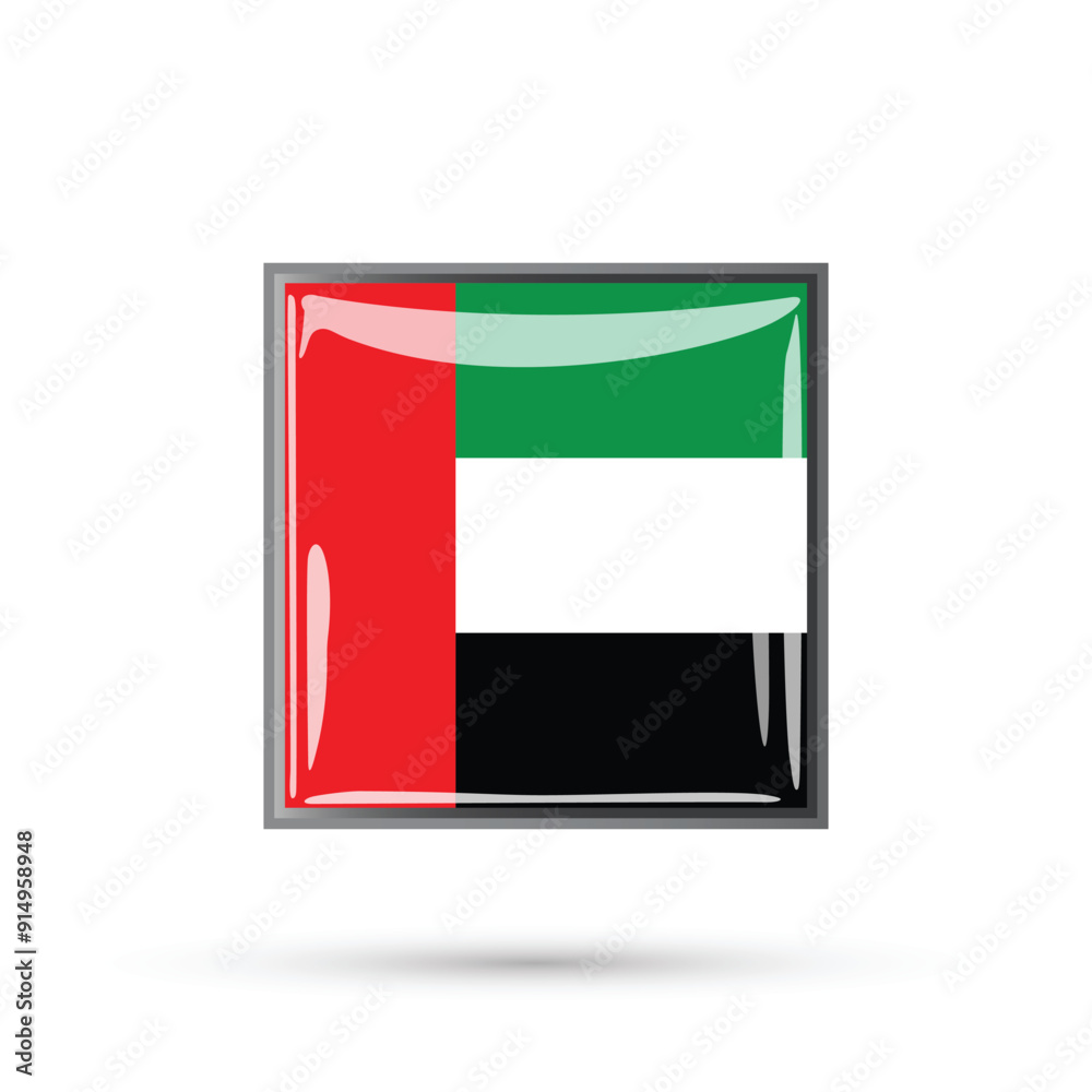 UAE Flag isolated on white background square glossy and shining ...