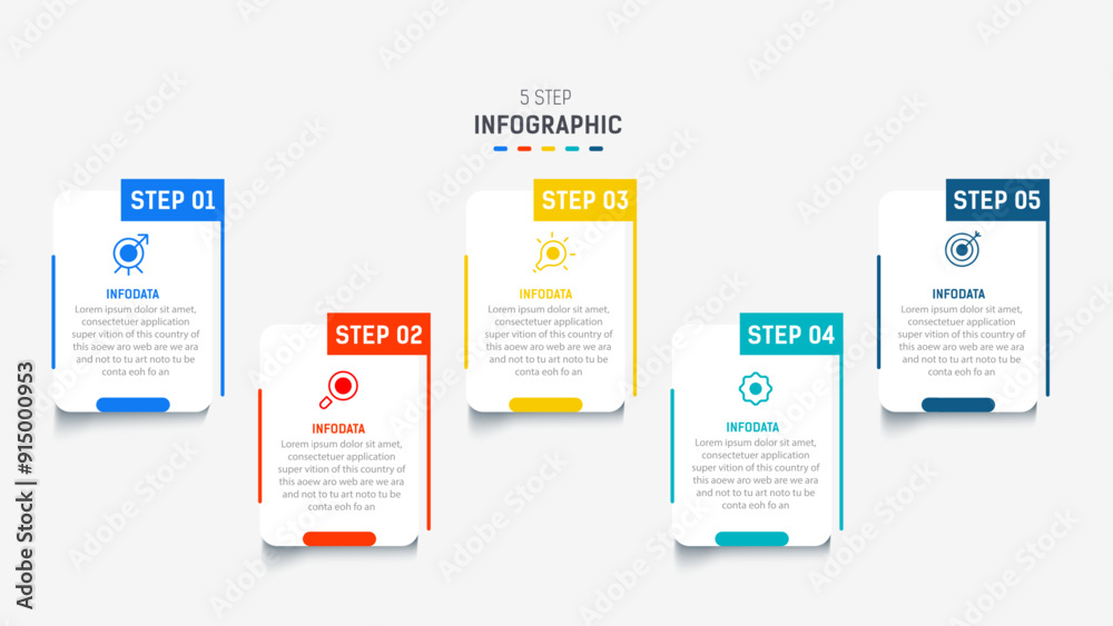 Five Step Infographic design element template for presentation. info ...