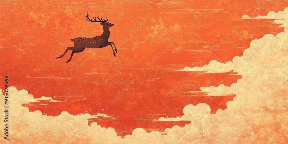 Ethereal Dunhuang-Inspired Celestial Deer: Majestic Creature Galloping ...