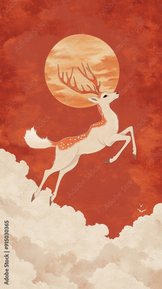 Ethereal Dunhuang-Inspired Celestial Deer: Majestic Creature Galloping ...