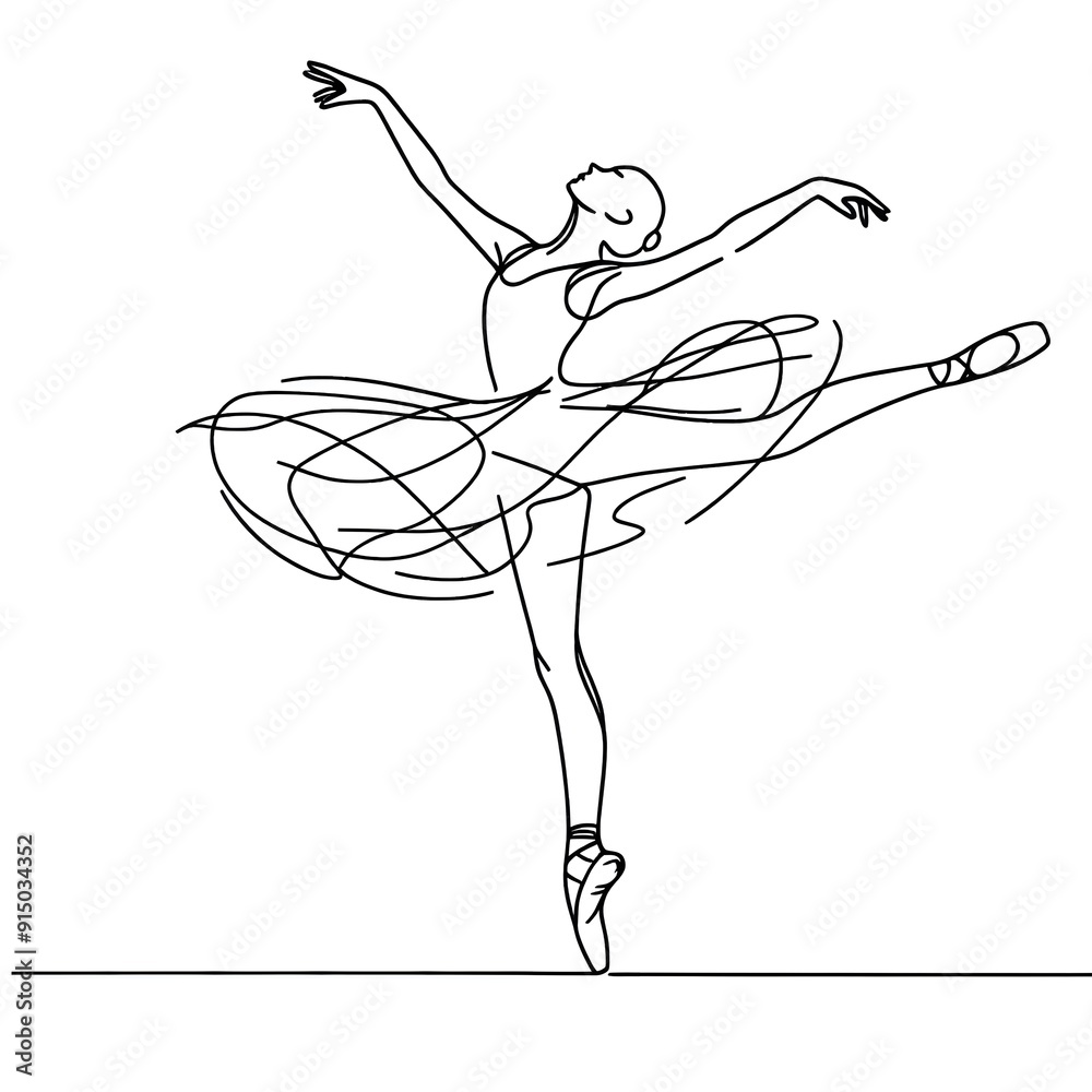Graceful minimalist line drawing of a ballerina performing a pirouette ...