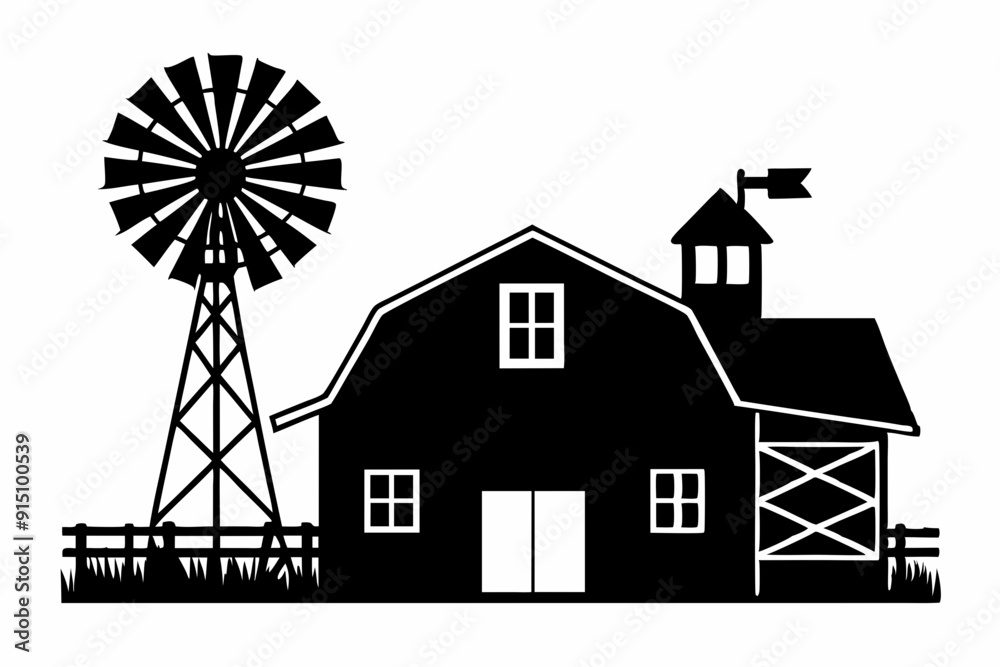 farm house barn black silhouette, barn & farm building vector ...