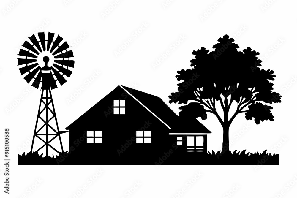 farm house barn black silhouette, barn & farm building vector ...
