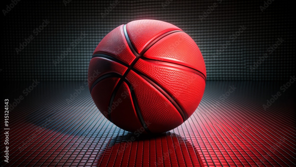 Red Basketball on Gridded Surface A Close-Up Perspective, 3D Render ...
