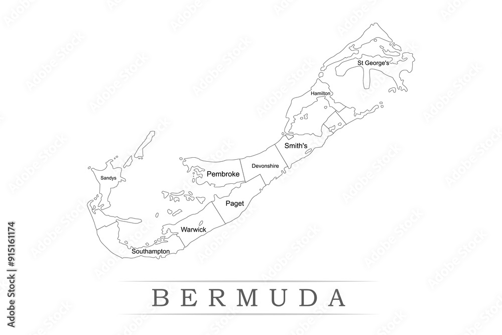 Administrative regions of Bermuda. Province, state, division name with ...