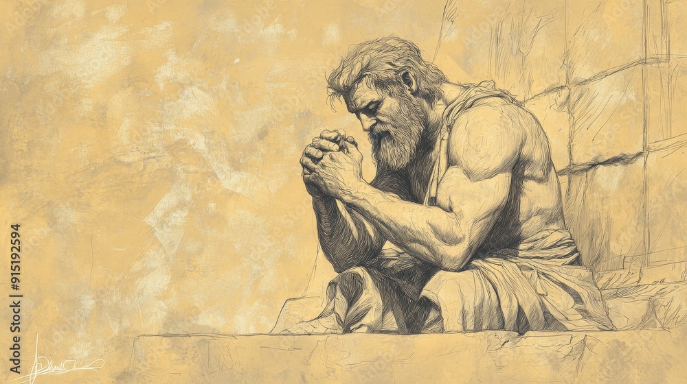 Biblical Illustration of Judges: Samson and Delilah, Samson Praying to ...