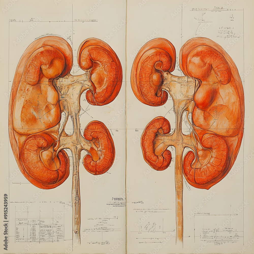 A 16:9 diagram of the kidneys and urinary system, displaying the ...