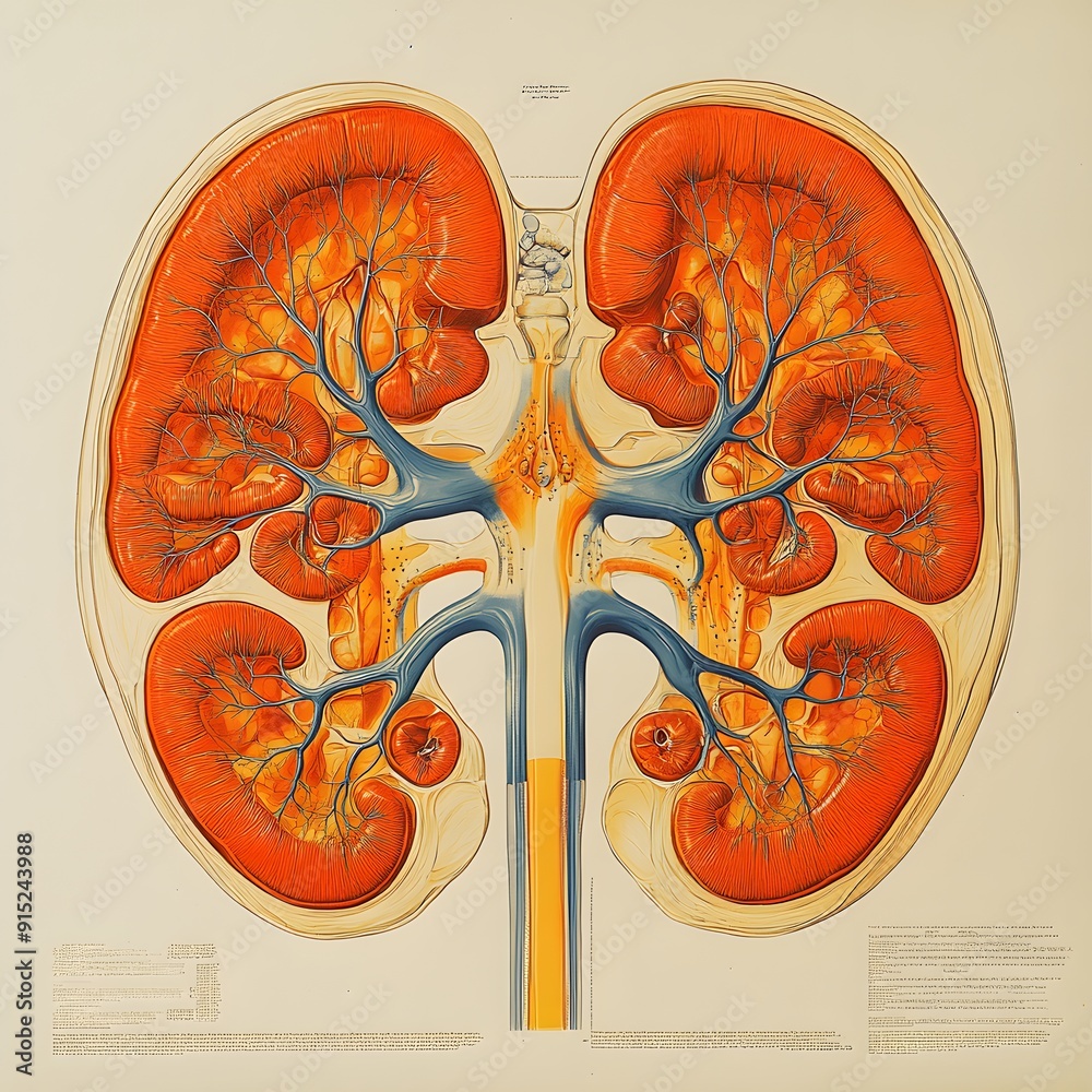 A 16:9 diagram of the kidneys and urinary system, displaying the ...