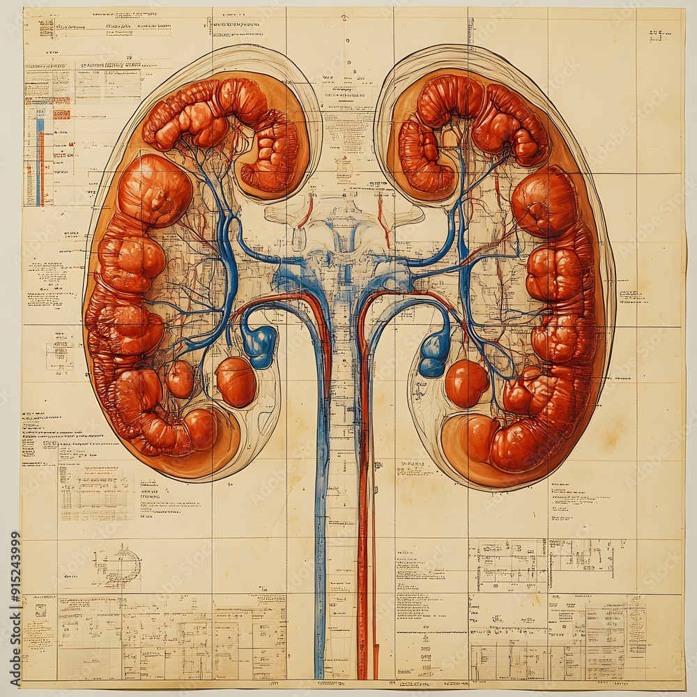 A 16:9 diagram of the kidneys and urinary system, displaying the ...