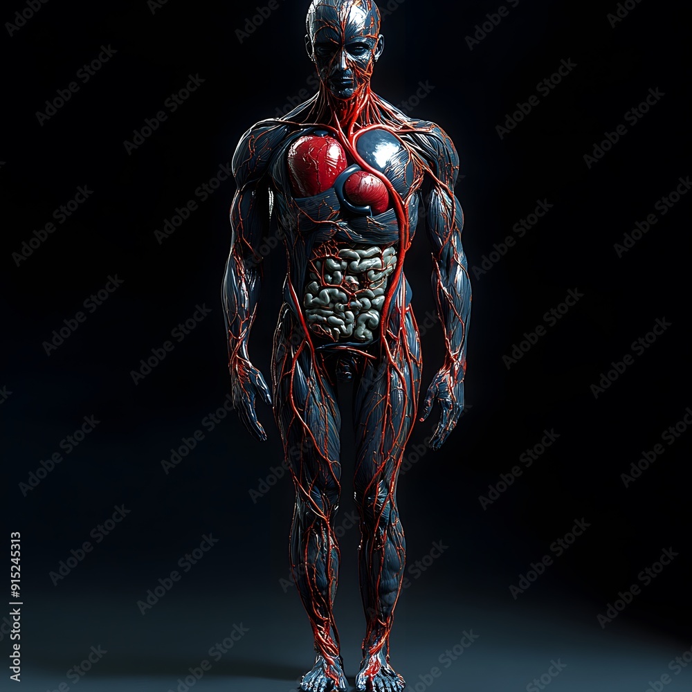 A 16:9 wide view of the human circulatory system, displaying the heart ...