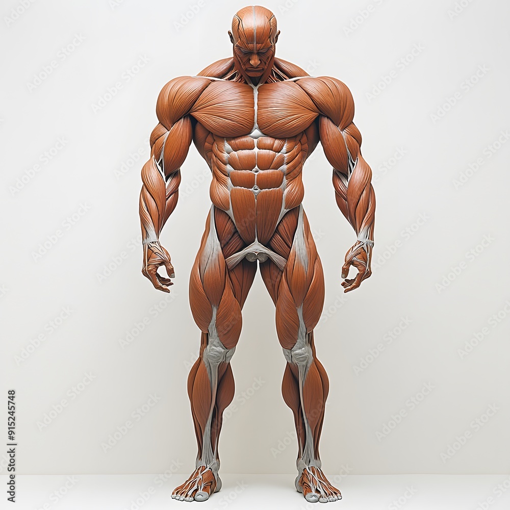 A 16:9 view of the full-body muscular system, showing detailed muscle groups from head to toe ...