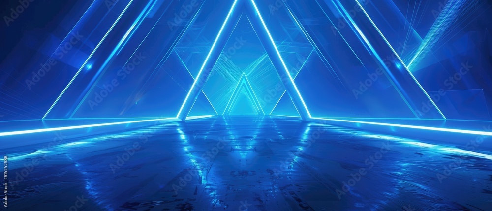 Epic blue background for video, with futuristic shapes and light beams ...