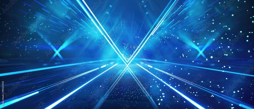 Epic blue background for video, with futuristic shapes and light beams ...
