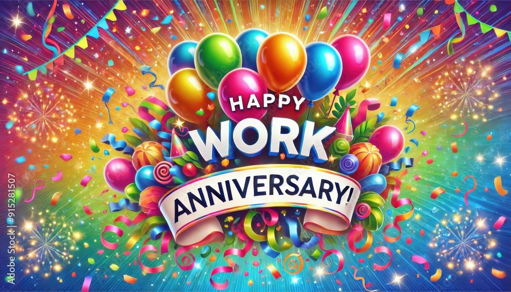 Vibrant work anniversary banner with confetti Stock Illustration ...